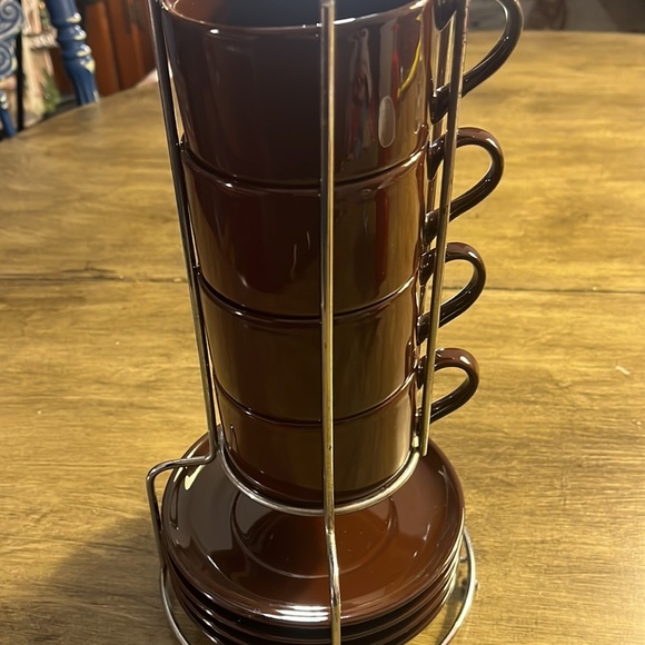 Pier 1 | Kitchen | Pier Imports Brown Stacking Espresso Mugs Saucers ...